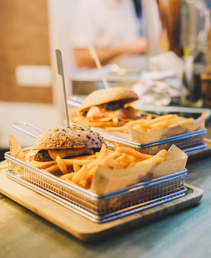American Cheese Burger with Fries Stock Image - Image of beef, lunch ...
