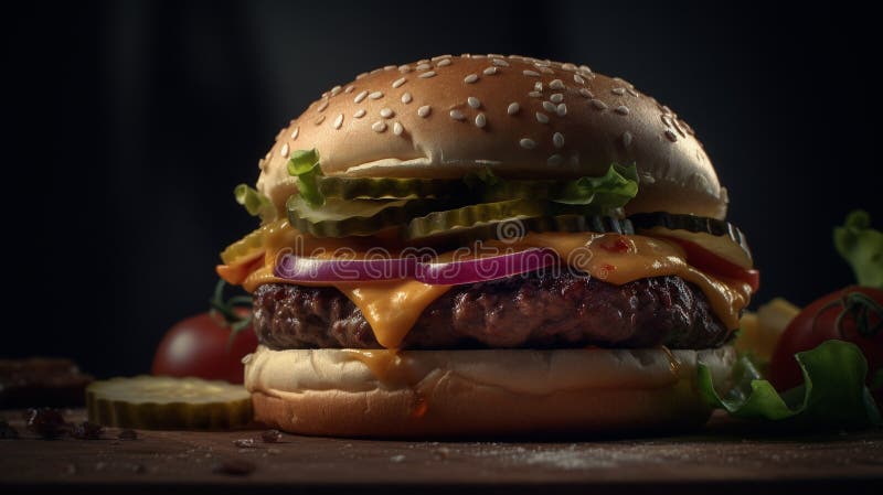 American Cheese Burger Presented for Display Generative Ai Stock ...