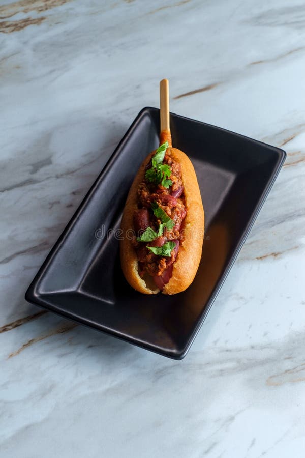 American Chili Corn Dog stock image. Image of peppers - 174494047