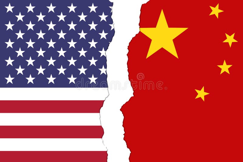 American and Chinese Flags that are Torn Apart Stock Illustration ...