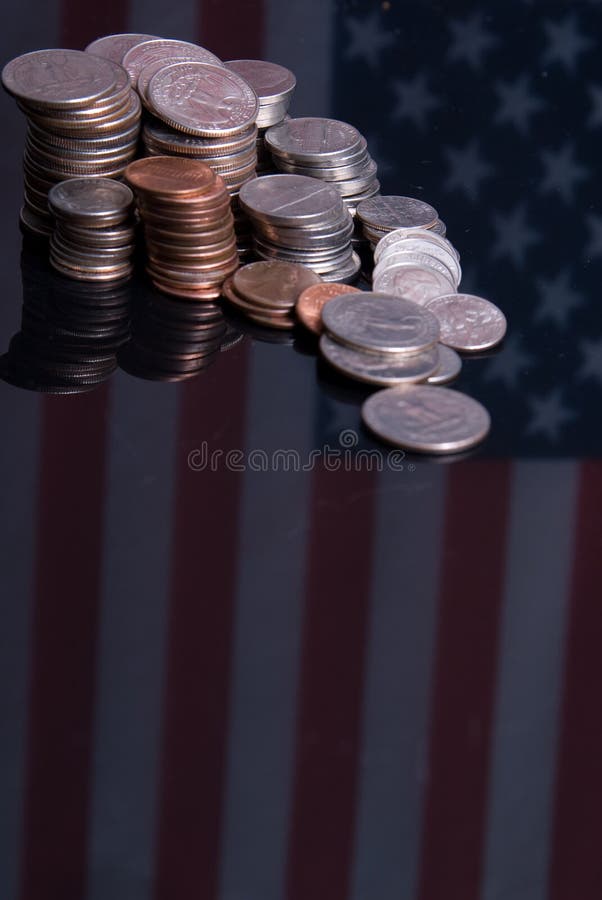 American Coins over flag stock image. Image of dime, nickel - 7648575