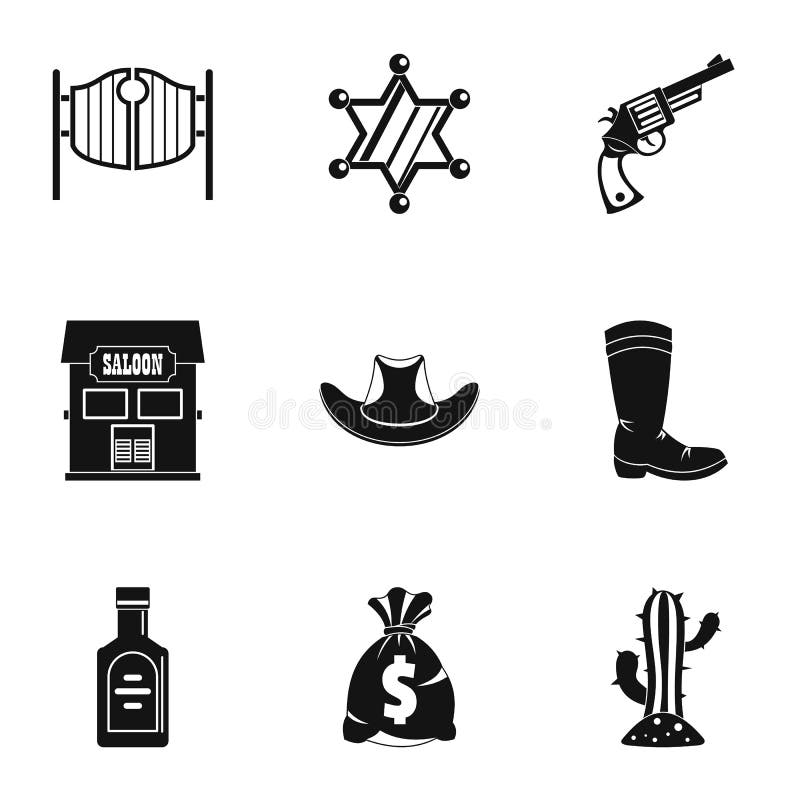 American Cowboy Icon Set, Simple Style Stock Vector - Illustration of ...
