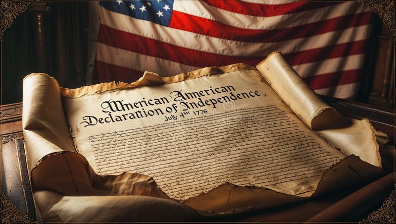 American Declaration of Independence on Vintage Scroll with Flag Stock ...
