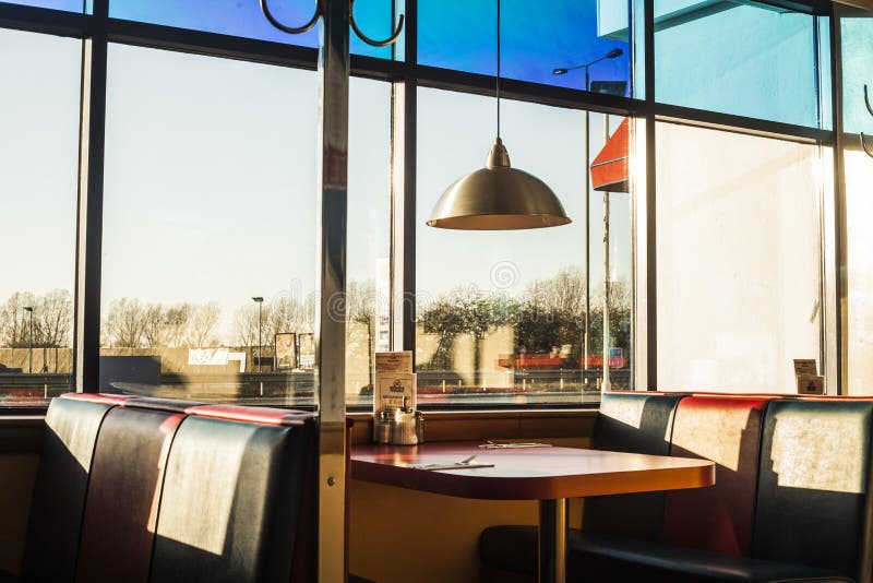 American Diner Interior at Sundown Stock Image - Image of retro ...