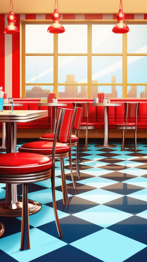 American Diner Themed Background in Portrait Mode with Copy Space ...