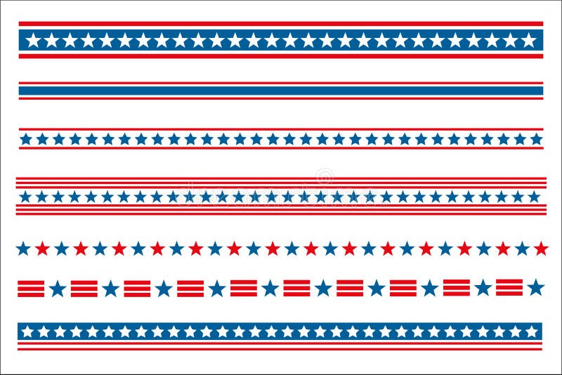 American Flag Symbols Decorative Divider Stripe Border Set. Stock ...