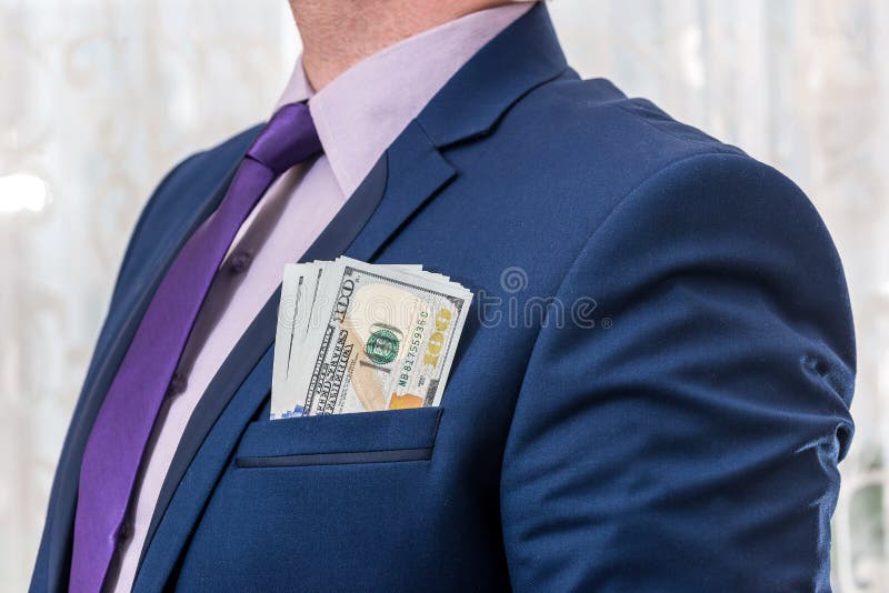 American Dollar Banknotes in Businessman Jacket`s Pocket Stock Photo ...