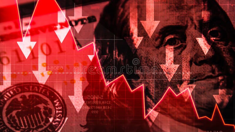 American Dollar Currency Value Going Down with Red Graph Close Up ...