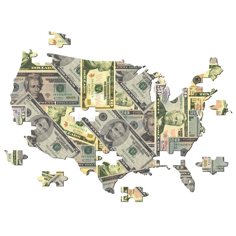 American dollar Map jigsaw stock illustration. Illustration of ...