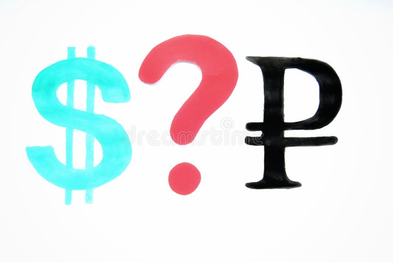 American Dollar and Ruble Signs with a Question Mark. the Concept of ...