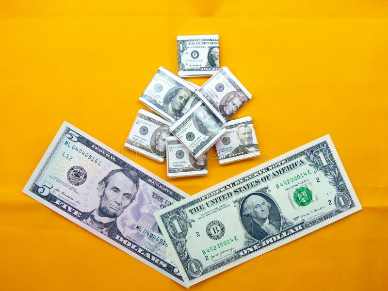 American Dollars on Orange Bright Background Stock Image - Image of ...