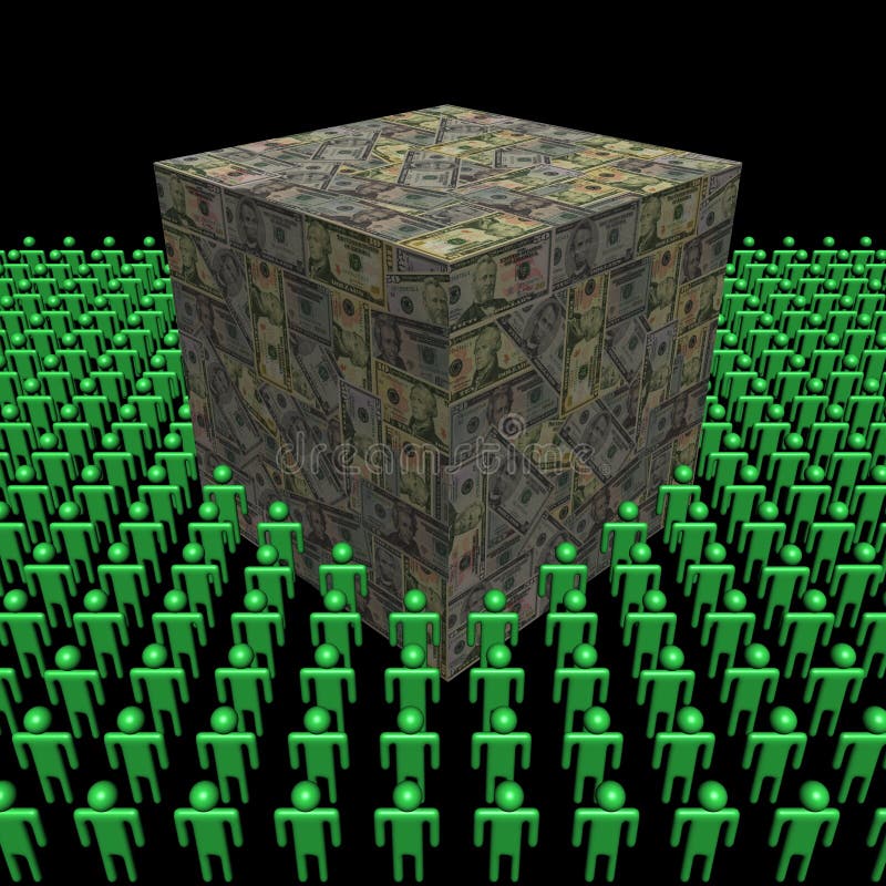 American Dollars Cube Surrounded by People Stock Illustration ...