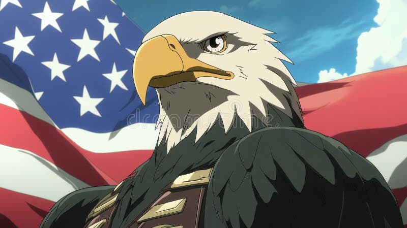 American Eagle Stares Down the Horizon Patriotic Anime Image Stock ...