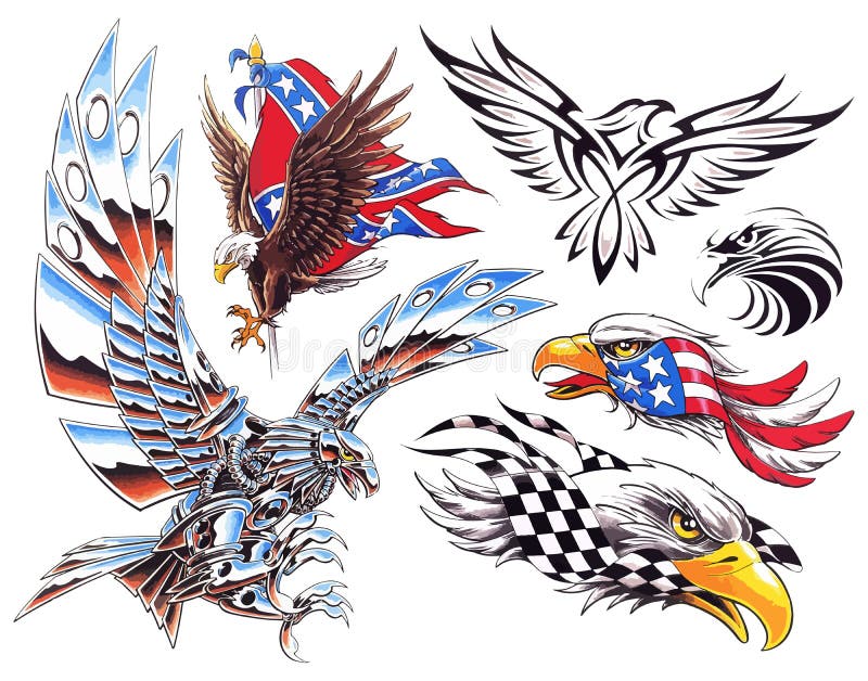 American Eagle Tattoo Flash Set. Set of Labels and Elements. Vector Set ...