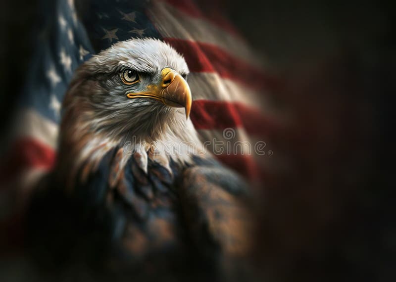 American Eagle on USA Flag, Generative Ai Stock Illustration - Illustration of bird, united ...