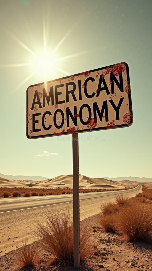 American Economy Sign in Desert Landscape with Sunlit Sky Stock Photo ...