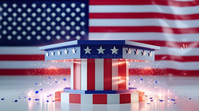 American Election Podium with Sparkling Fireworks Display Stock ...