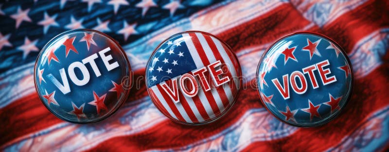 American Election. Vote Badges on American Flag. Selective Focus Stock ...