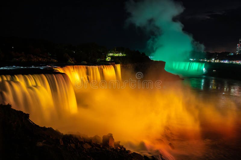American Falls, Niagara Falls at Night Stock Photo - Image of beautiful ...