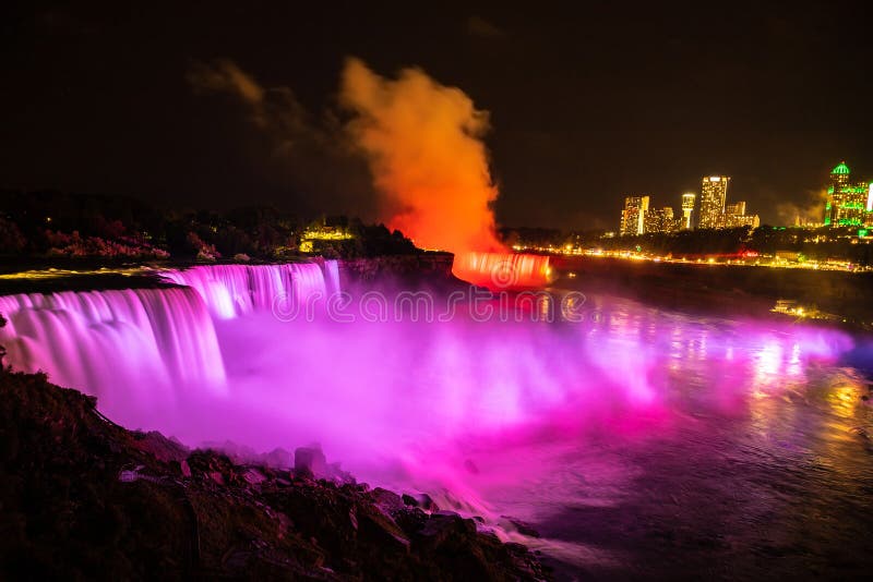 American Falls, Niagara Falls at Night Stock Image - Image of panoramic ...