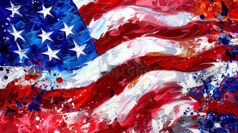 American Flag Abstract Artwork with Paint Splashes Stock Illustration ...