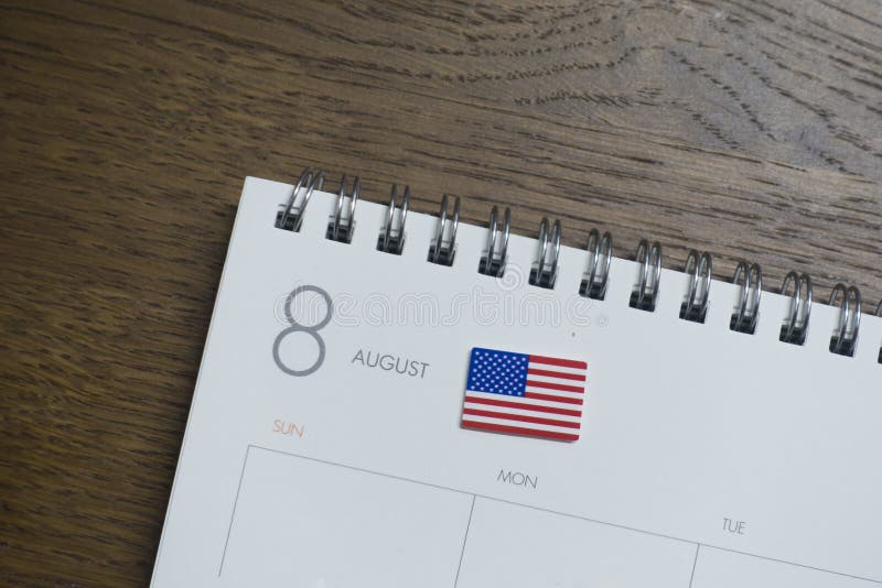 American Flag on August of the Calendar Stock Image - Image of date ...