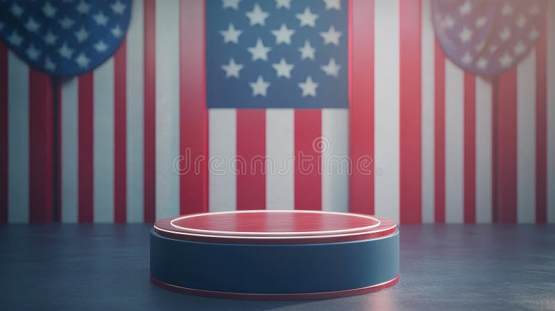 American Flag Background with Podium for Presentations a Circular ...
