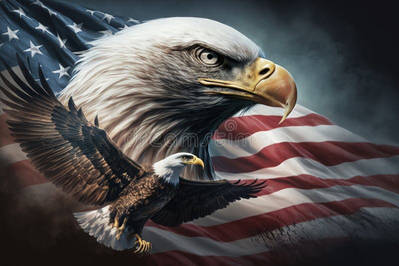 An American Flag and a Bald Eagle in Flight Stock Illustration ...