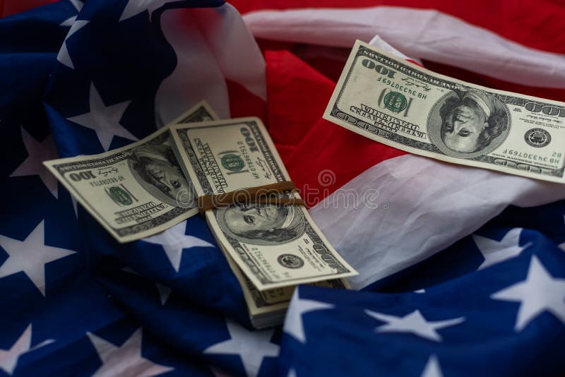 American Flag and Banknotes Dollar Stock Image - Image of wealth, cash ...