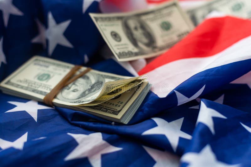 American Flag and Banknotes Dollar Stock Photo - Image of bill, concept ...