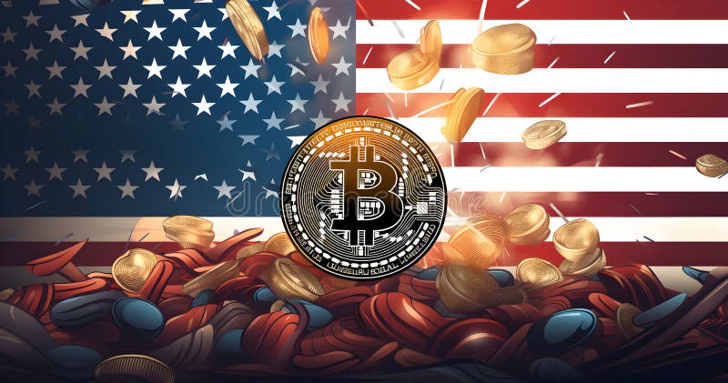 American Flag Bitcoin Symbol Golden Bitcoin Coins Money Economy