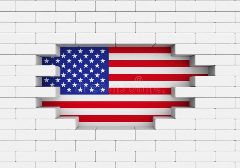 US Flag on Brick Wall with Map Silhouette. 3D Illustration Stock ...