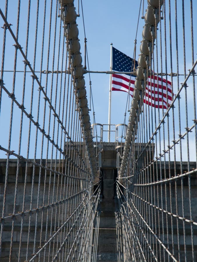 American Flag on Brooklyn Bridge Stock Photo - Image of gate, business ...