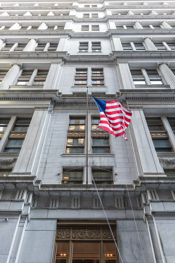 American Flag with Building Behind. Perspective View Stock Image ...
