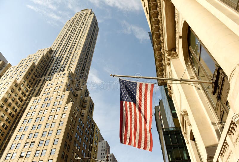American Flag on a Building in New York, USA Stock Image - Image of ...