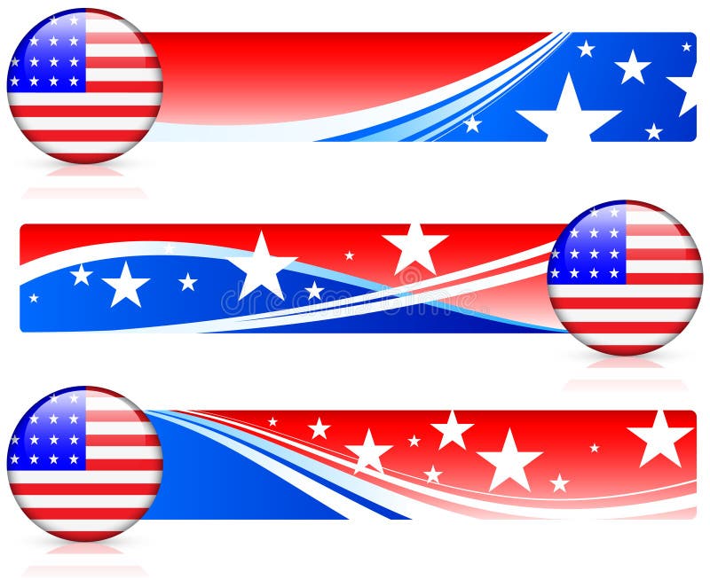 American Flag Button with Banners Stock Illustration - Illustration of ...
