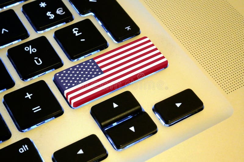 American Flag on Computer Key Stock Image - Image of digital, button ...
