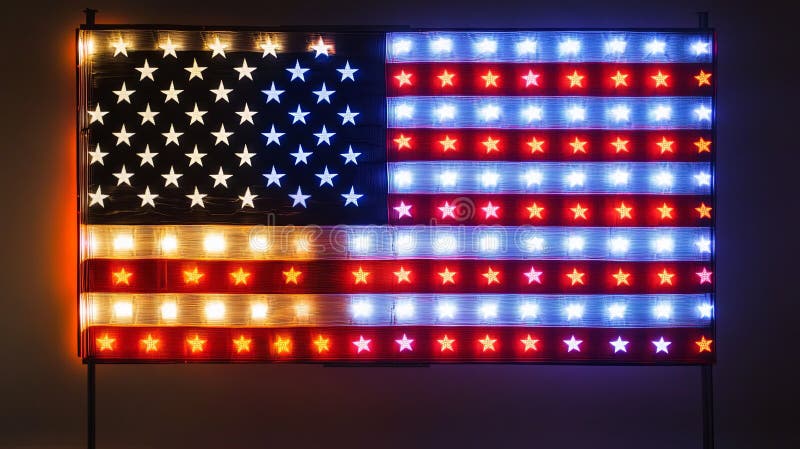 An American Flag Constructed from Glowing LED Panels and Animated Stock ...