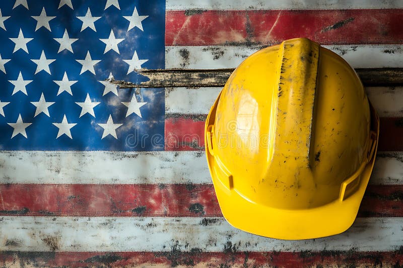 American Flag and Construction Helmet Stock Illustration - Illustration ...
