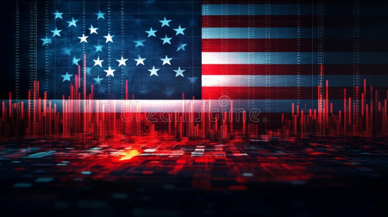 American Flag with Data Concept: Digital Revolution Stock Illustration ...