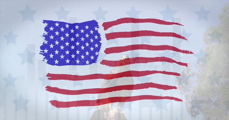 American Flag Design Pattern and Multiple Star Against Eagle Sitting on ...