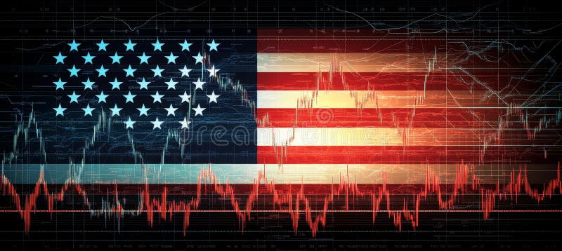 American Flag Digital Background with Stock Market or Forex Trading ...