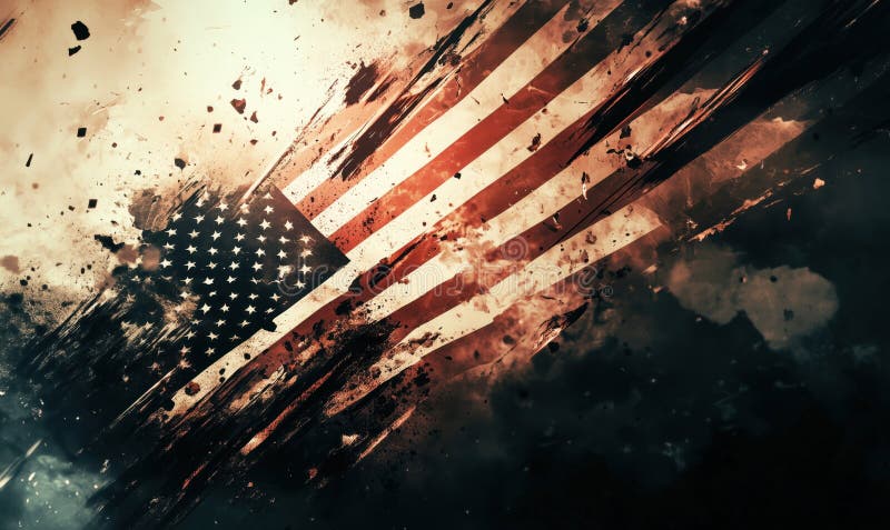 American Flag in Dramatic Explosion Effect with Dark Smoky Background ...