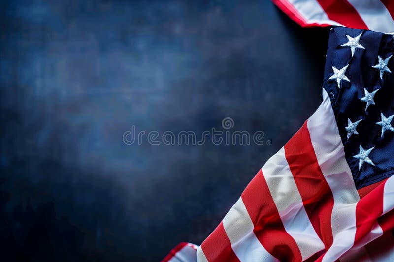 American Flag Draped on Blurred Blue Background with Copy Space Stock ...