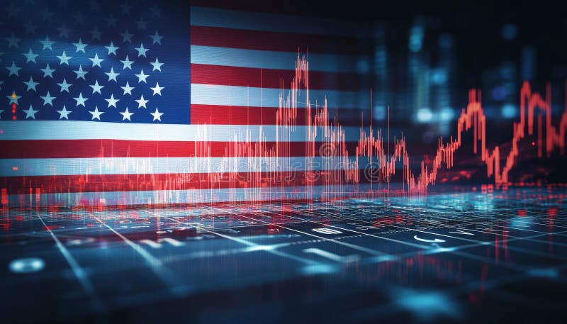 American Flag with Dynamic Financial Chart Lines, Vector Illustration ...