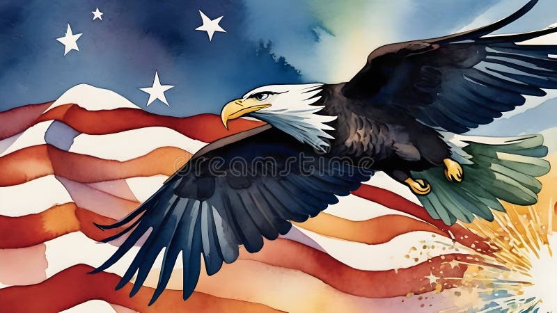American Flag with Eagle Flying in the Air Stock Illustration ...