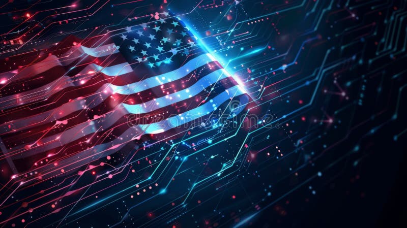 American Flag Emblazoned on a Digital Circuit Board Stock Illustration ...