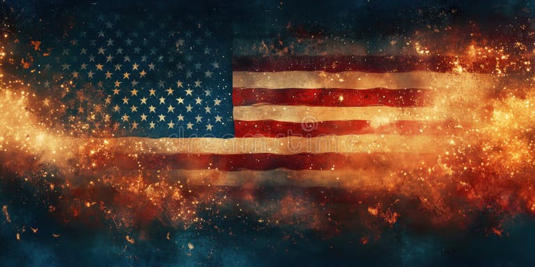 American Flag with Explosive Fireworks Background, Dramatic and Fiery ...