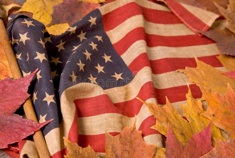 American Flag with Fall Leaves Stock Photo - Image of leaves, flag: 3337520