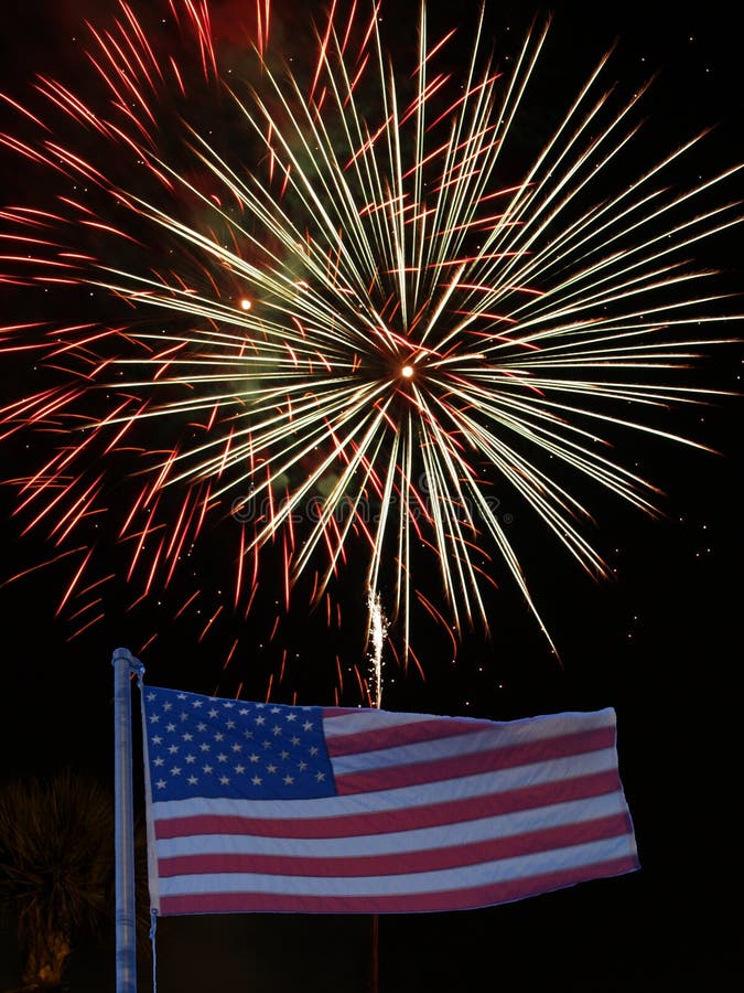 American Flag with Fireworks Behind 53 Stock Photo - Image of party ...